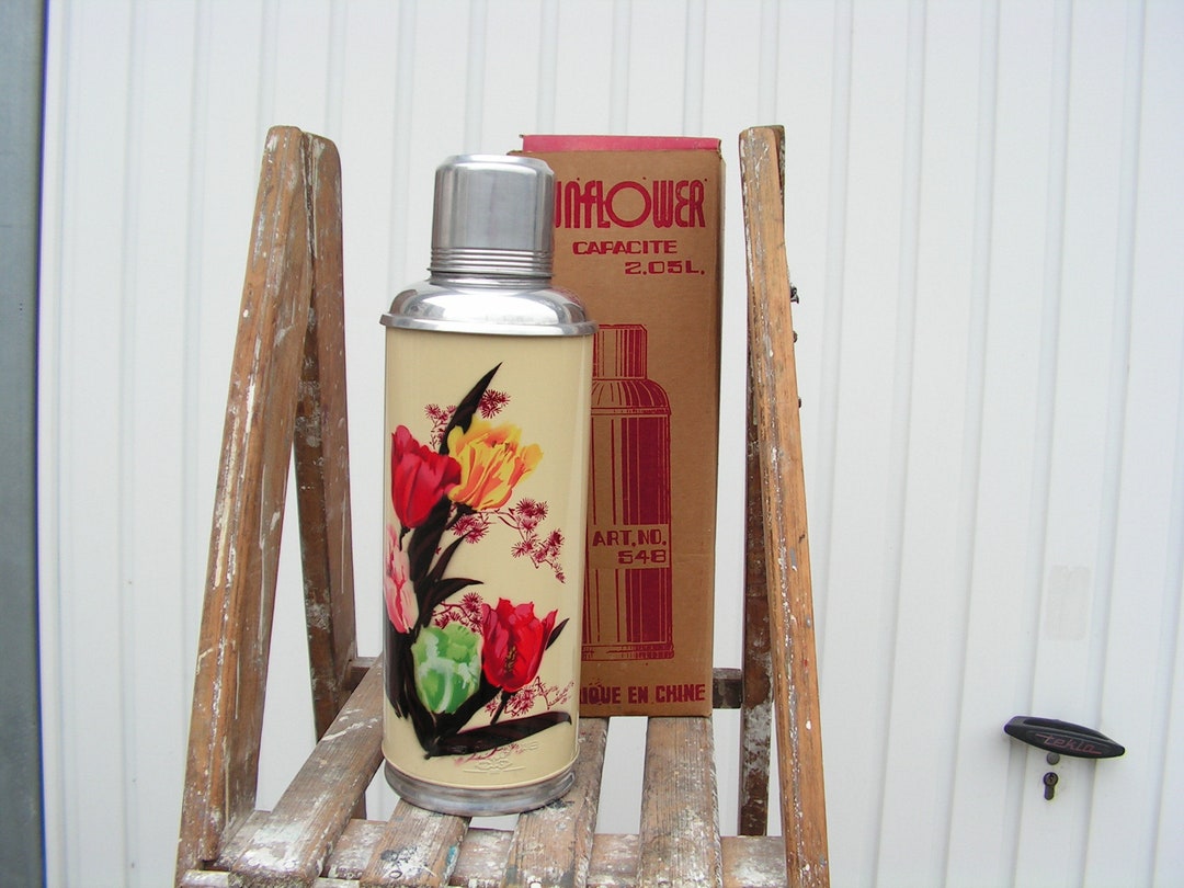 Vintage Big Thermos Chinese Aluminum Thermos Beige Travel Thermos ...