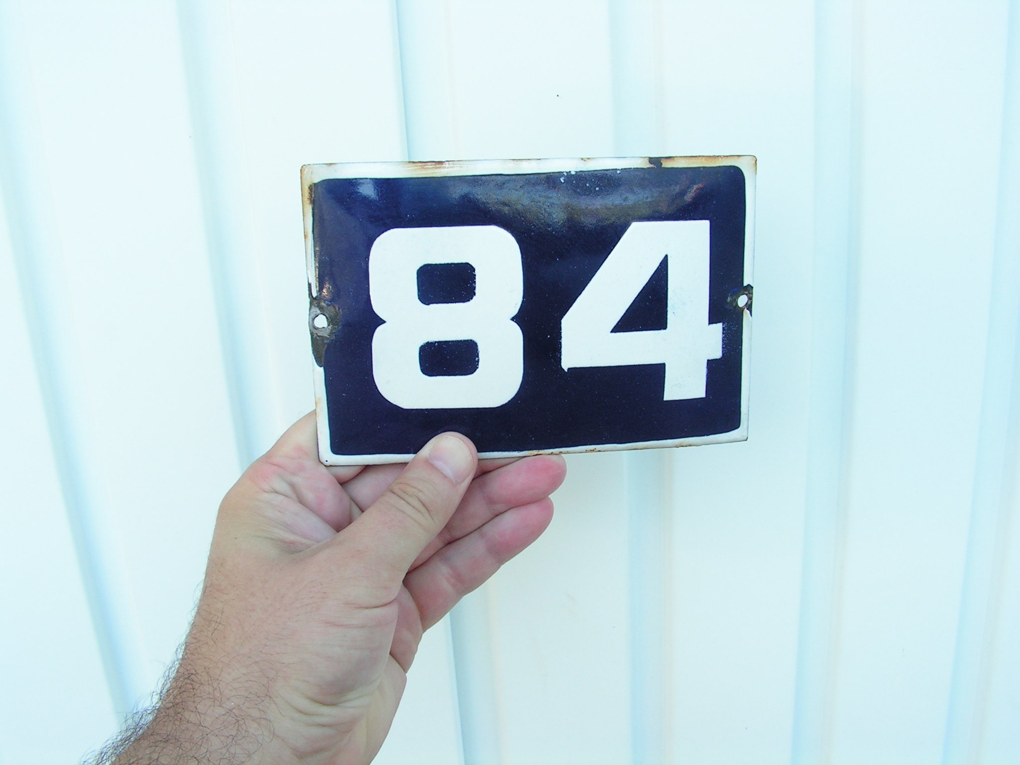 Vintage Blue and White Enamel House Number 84 Porcelain Sign - Etsy