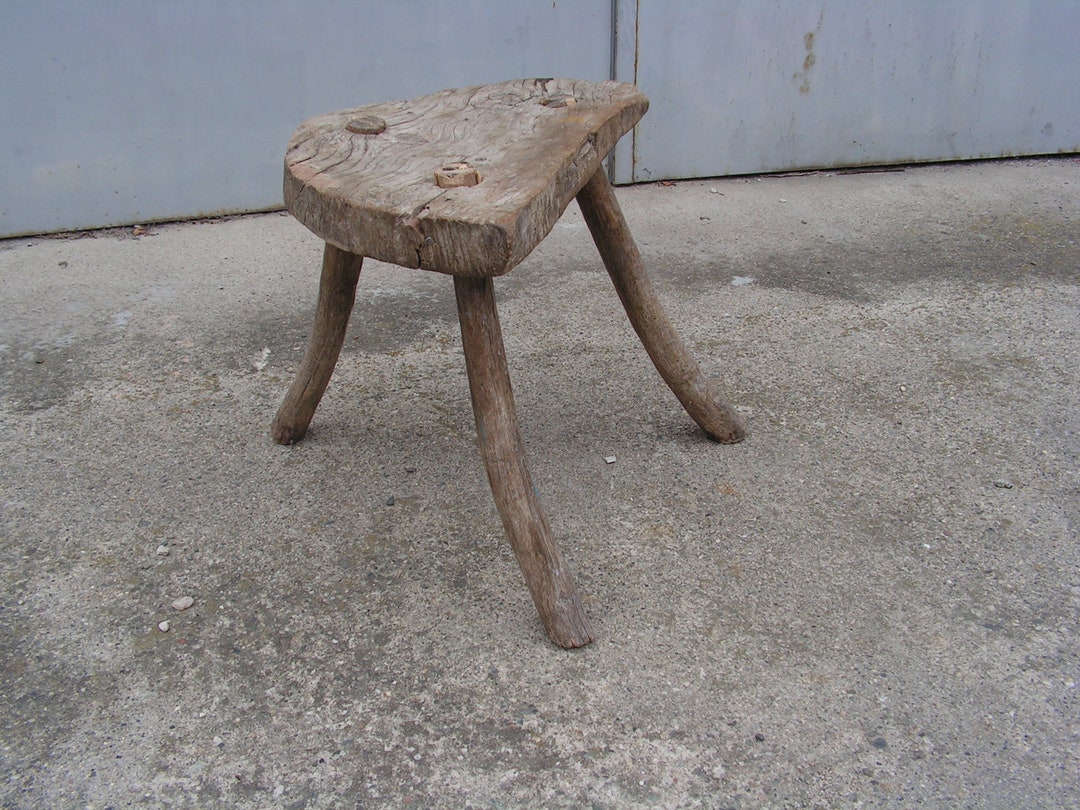Antique Wooden Three Legged Stool 1800s Handmade Primitive Rustic Stool ...