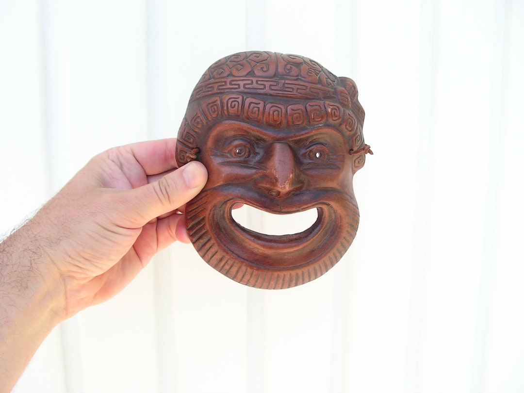 Greek Ceramic Smiling Mask, Face Terracotta Art Mask, Gothic Decor ...