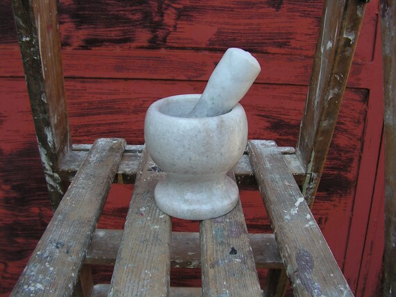 Vintage marble mortar pestle Heavy white stone mortar and | Etsy