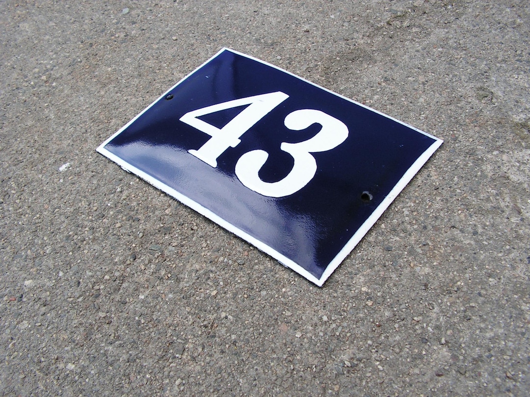Vintage French Door Number 43 Blue White Enamel Sign 43 Porcelain ...