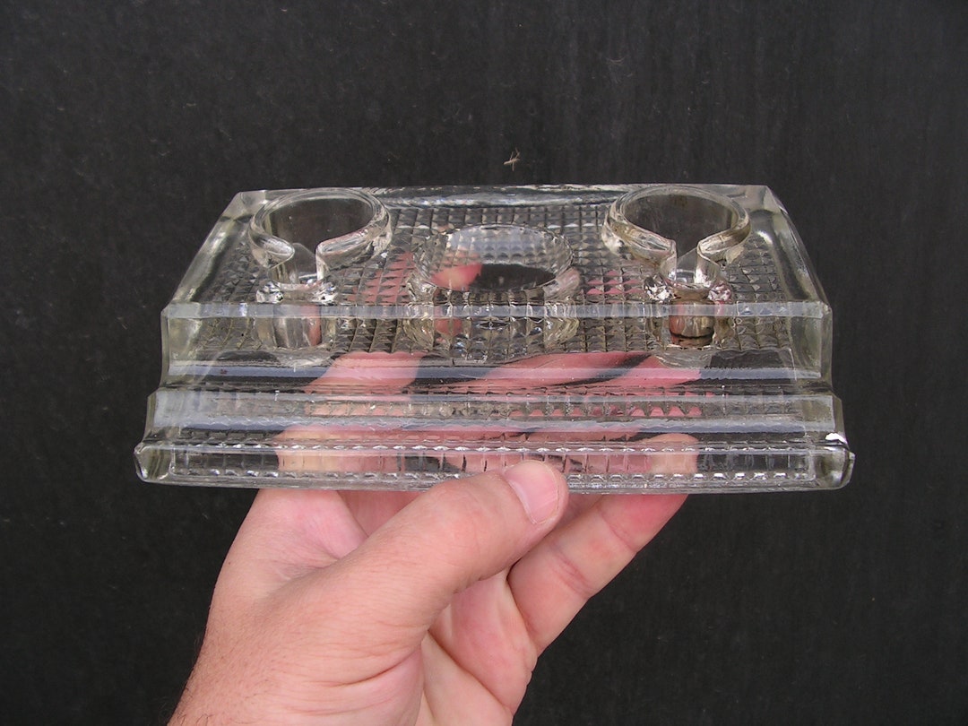 Vintage Glass Inkwell, Glass Ink Pot, Ink Stand, Translucent Pale Glass ...