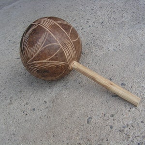 Vintage Carved Maracas, Hand-made Brown Maracas Wooden Handle ...