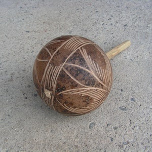 Vintage Carved Maracas, Hand-made Brown Maracas Wooden Handle ...