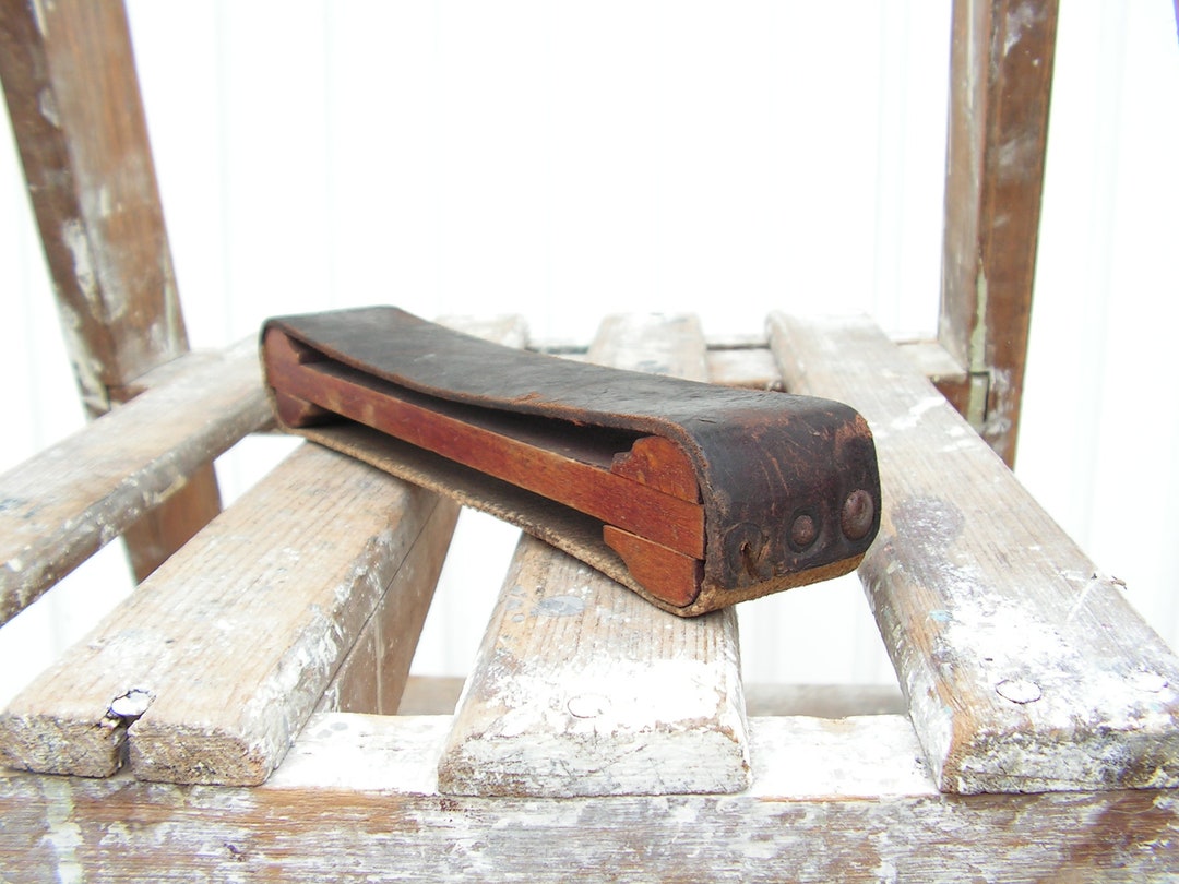 Vintage Razor Strop, Leather Wood Shaving Strop, Sharpening Strop ...