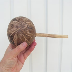 Vintage Carved Maracas, Hand-made Brown Maracas Wooden Handle ...