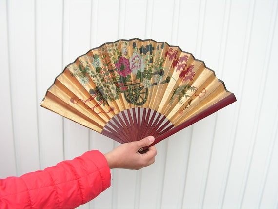 Chinese paper fan Vintage hand painted fan Beautiful … - Gem