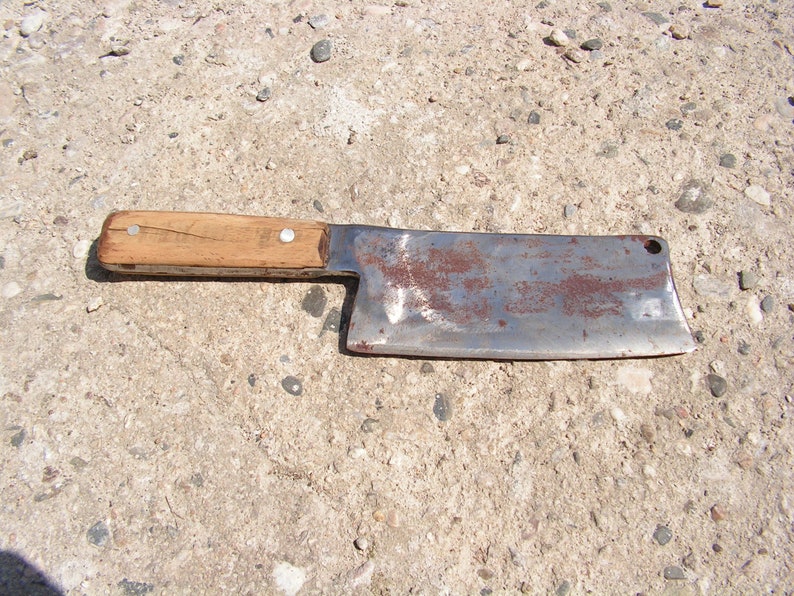 Vintage Cleaver Wooden Handle, Meat Chopper Patina, Sharp Meat Cleaver ...