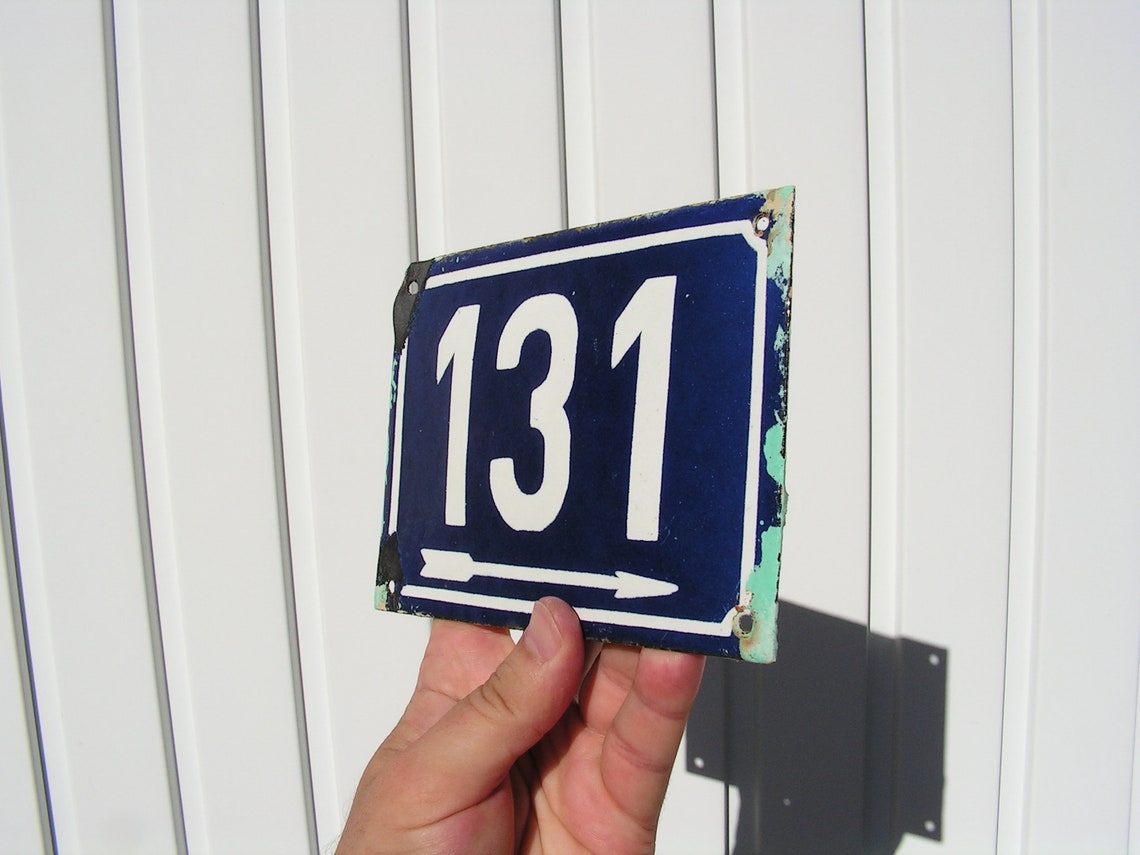 Vintage Enamel Sign 131 House Door Number 131 Blue White | Etsy