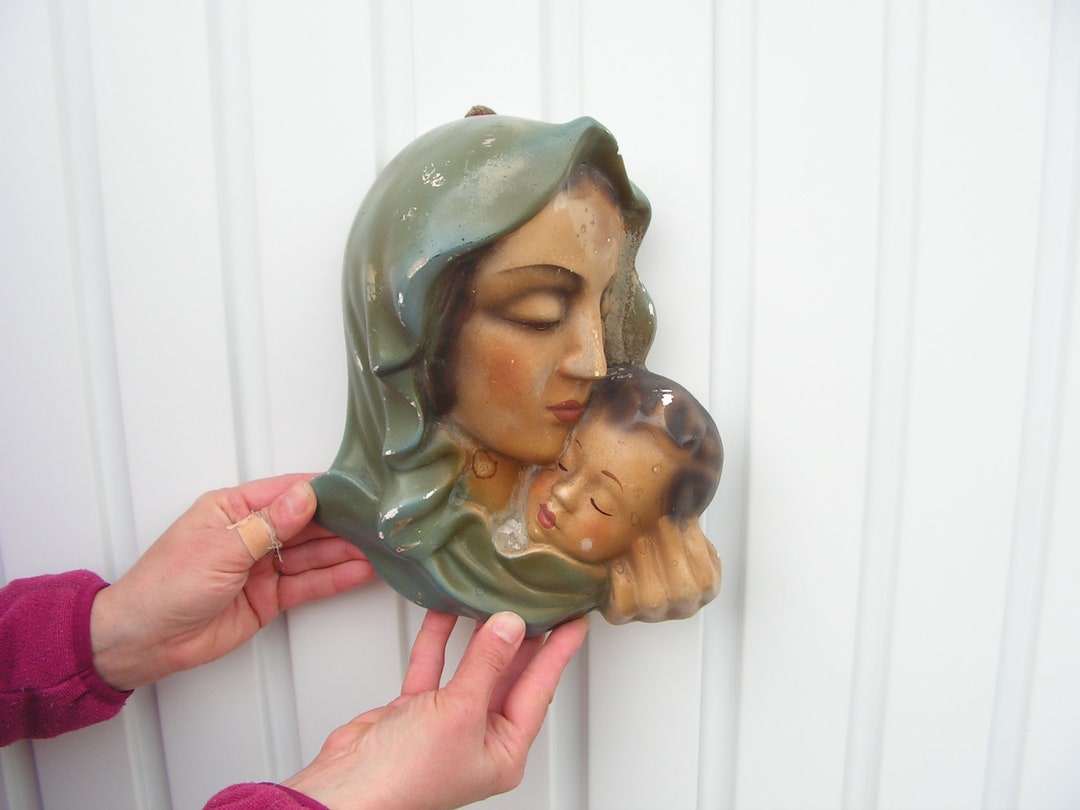 Old Gypsum Mask for Wall, Woman Child Face, Handmade Art Mask, Gothic ...