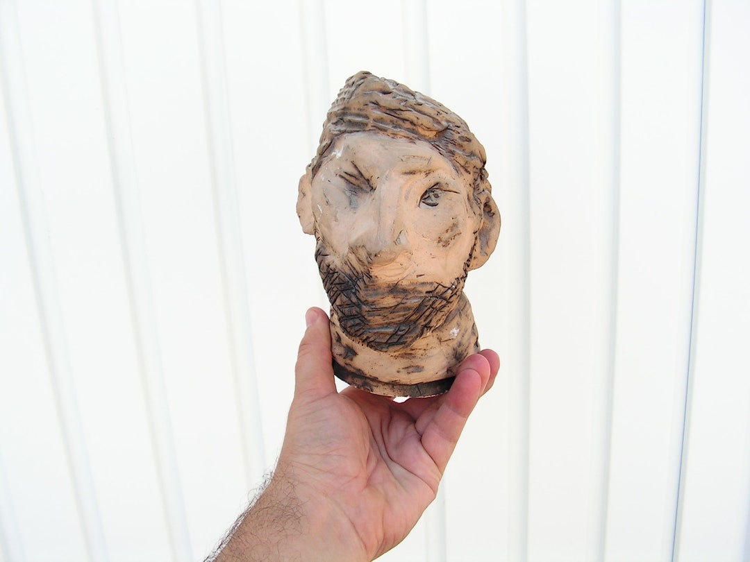 Horror Head, Vintage Clay Head Man, Head Art Ceramics Sculpture, Clay ...