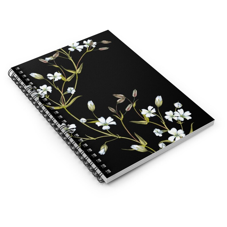Simple Flowers Notebook Journal - Elegant Flowers on Black Background ...