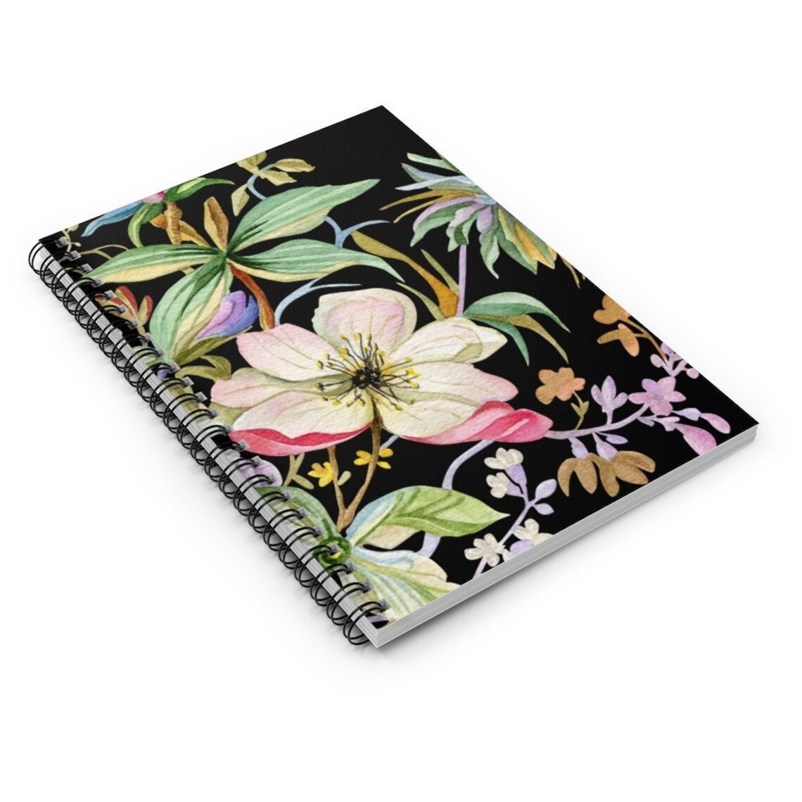 Tropical Flowers Notebook Journal Watercolor Plants on Black Blank ...