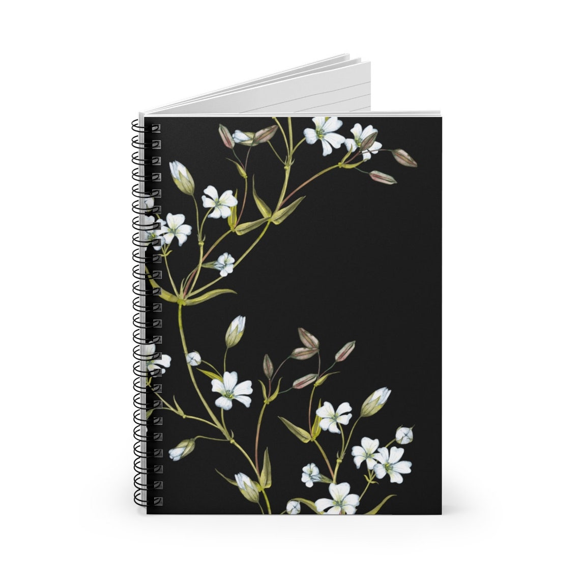 Simple Flowers Notebook Journal Elegant Flowers on Black Background - Etsy