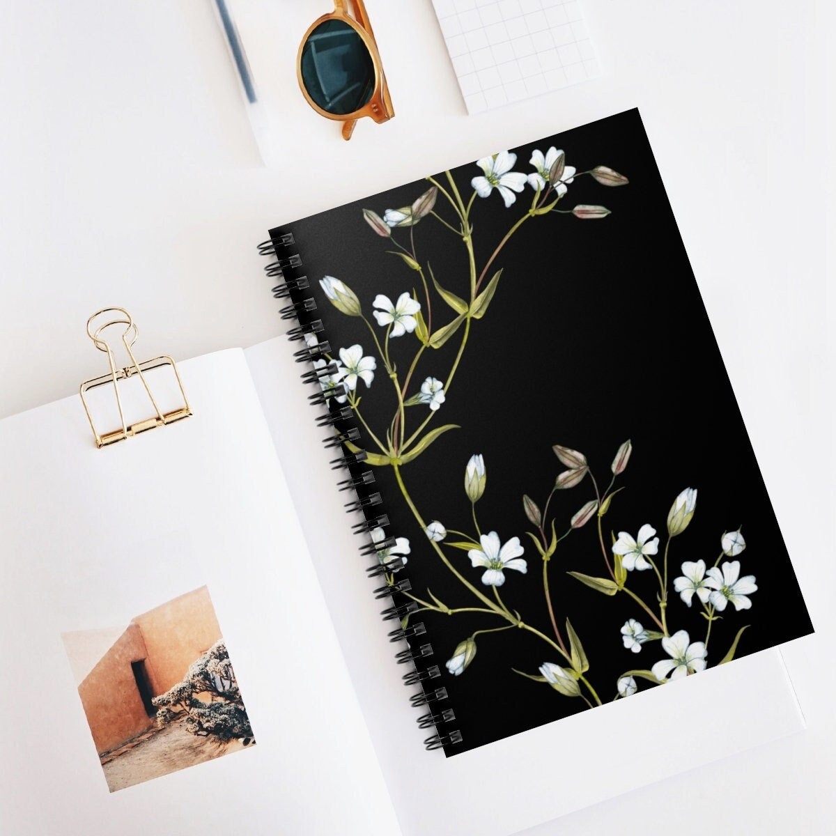 Simple Flowers Notebook Journal Elegant Flowers on Black Background - Etsy