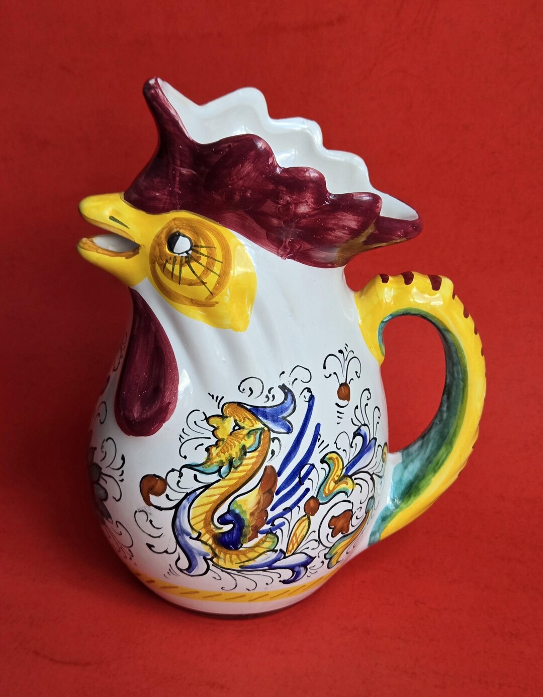 Rooster Pitcher Deruta Raffaelesco Italy 8.5 William Sonoma Vintage ...