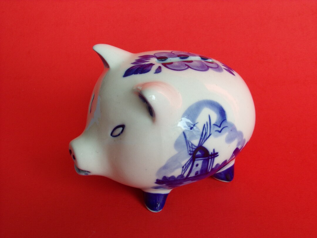 Royal Delft Piggy Bank 3" X 4" Blue Ceramic Vintage Holland Hand ...