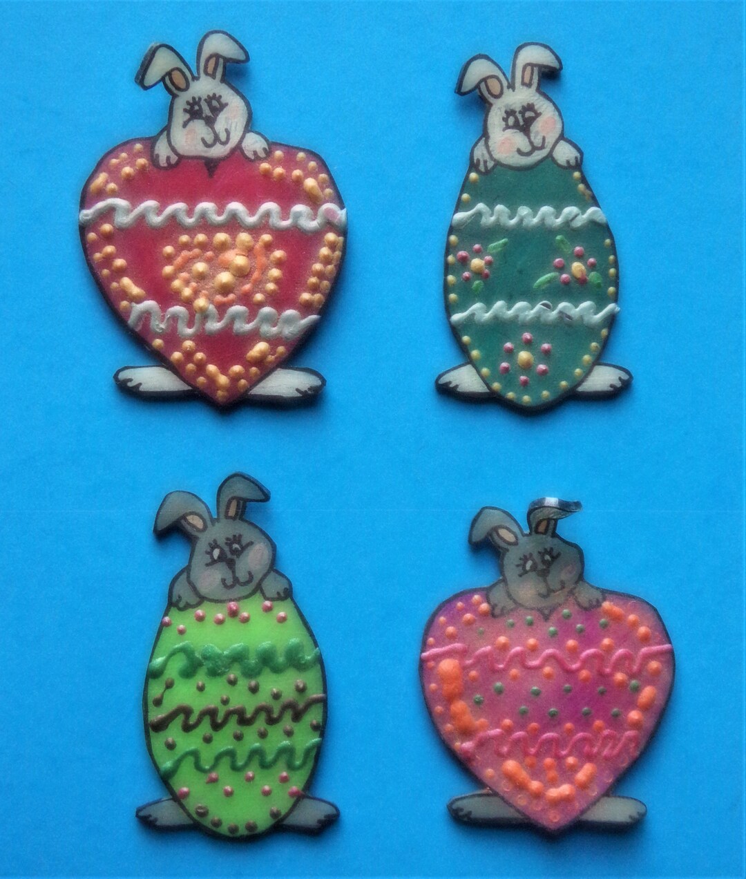 Easter Bunny Fridge Magnets 4 Hand Made Rabbit Refrigerator Eggs Hearts ...
