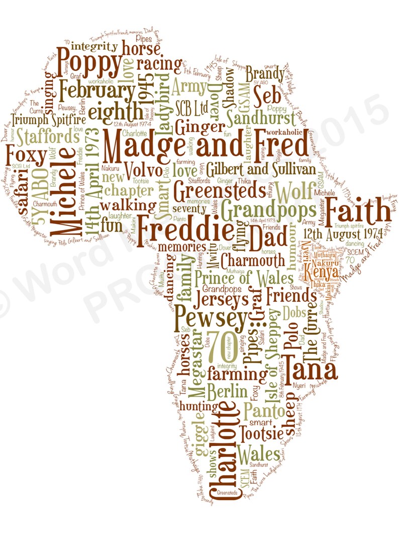 AFRICA Personalised Shaped Word Art - Etsy