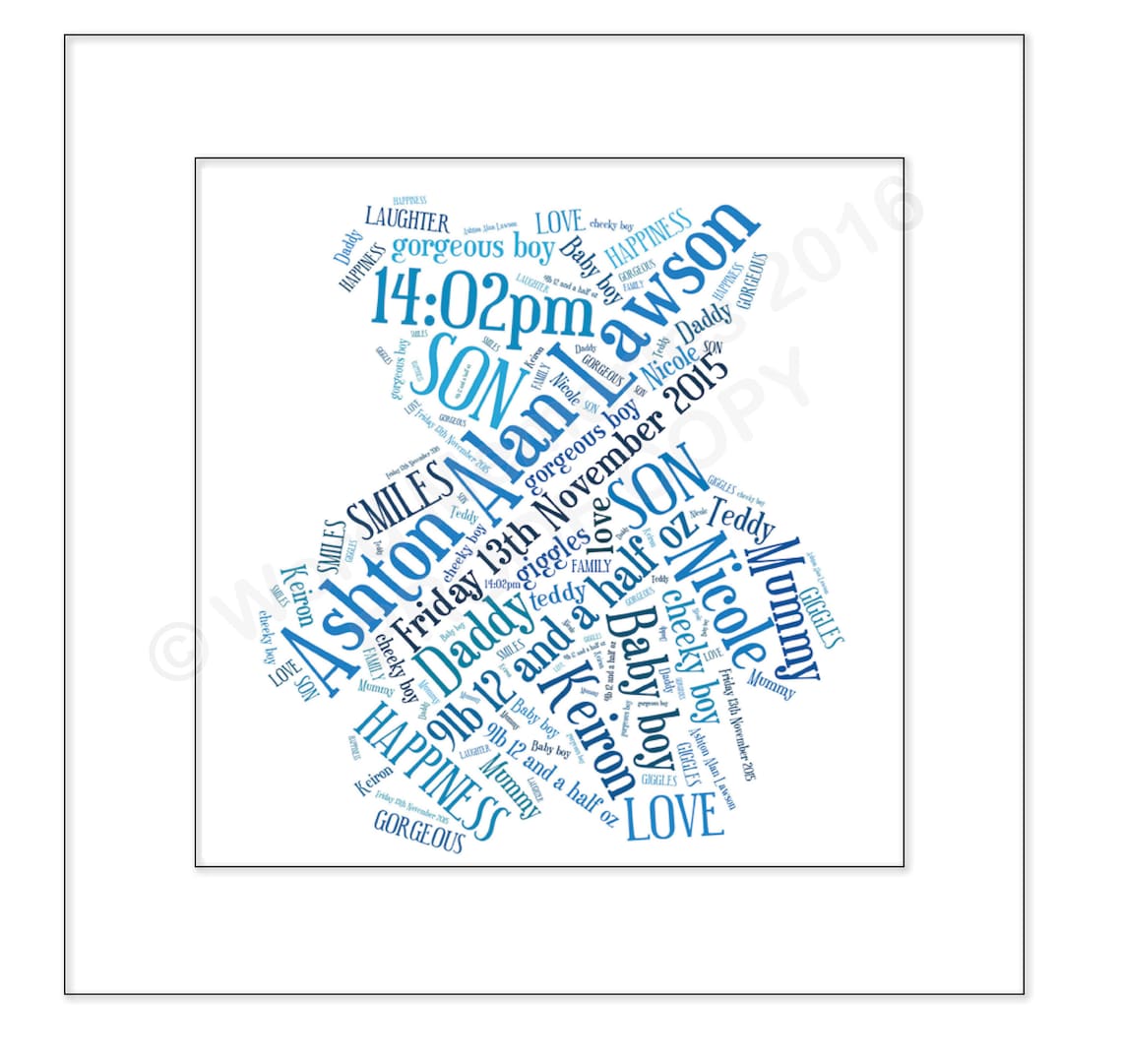 Teddy Bear Shaped Personalised Word Art - Etsy