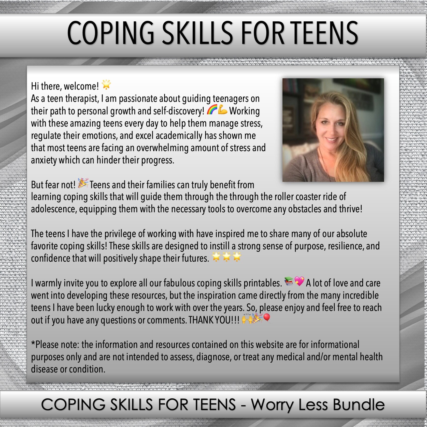 Worry Less Bundle 65 Pages Coping Skills for Teens Stop Struggling With ...