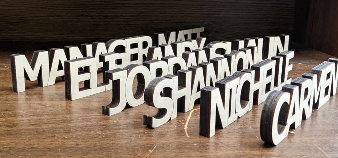 Desktop or Shelf Laser Cut Sign 2" High Capital Letters in Tahoma Bold ...