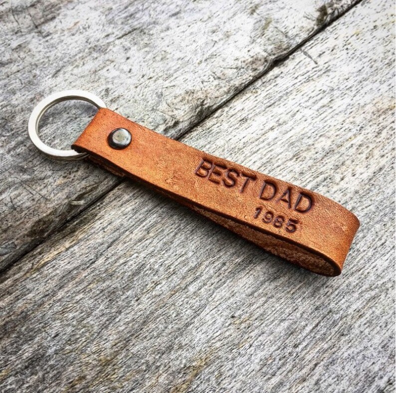 Leather Father's Day Keychain Personalized Ideal for | Etsy