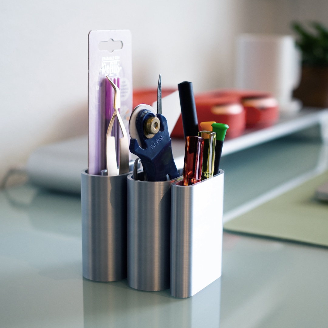 Modern Silver Pencil Cup: Minimalist Desk Organizer, Pen Holder - Etsy