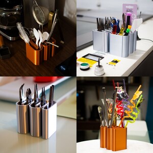Modern Silver Pencil Cup: Minimalist Desk Organizer, Pen Holder - Etsy