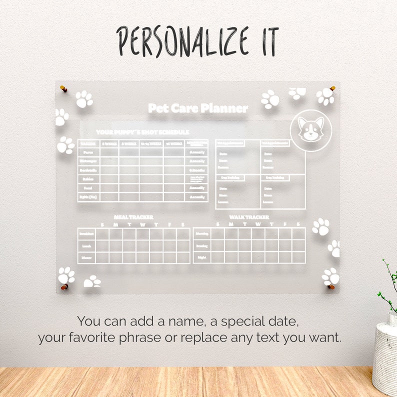Personalized Acrylic Wall Planner Dog Care Planner Engraved - Etsy