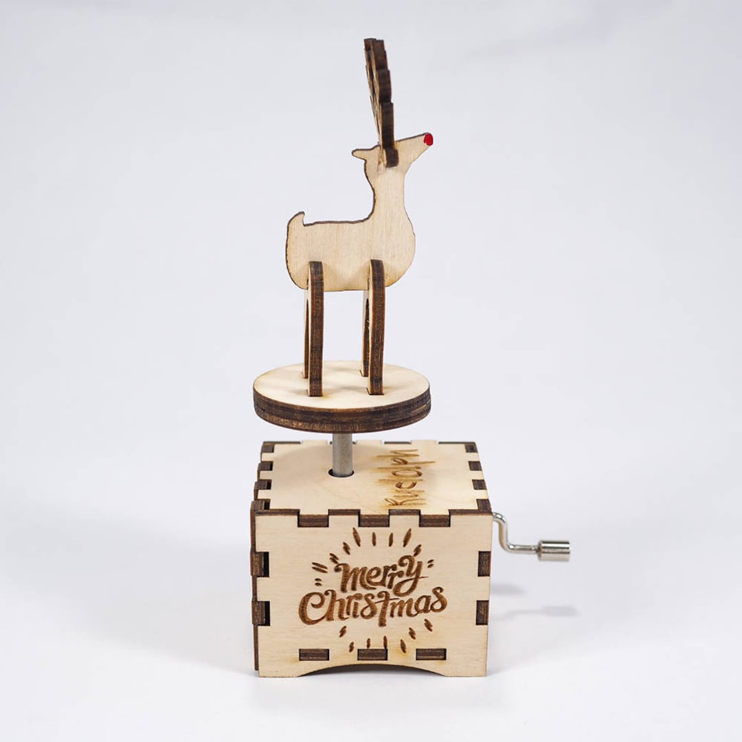 Christmas Wooden Music Box Rudolph the Red Nose Reindeer Unique ...