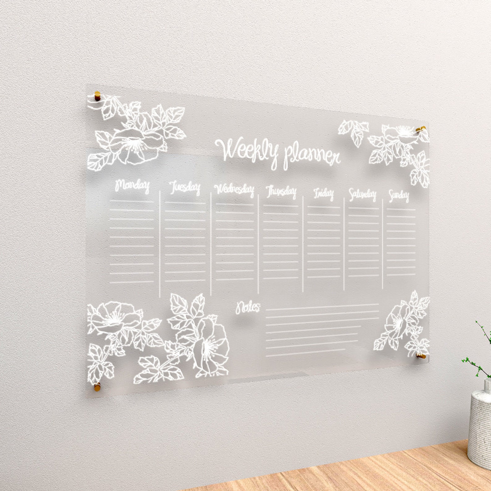 Personalized Acrylic Wall Planner Weekly Planner Flowers - Etsy