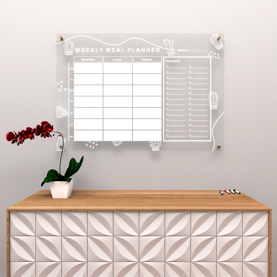 Personalized Acrylic Wall Planner Meal Planner Cactus Engraved - Etsy