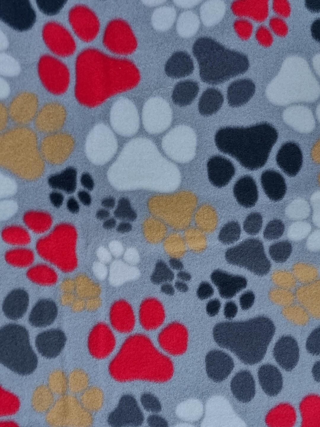 Dog 6 Ft, Multi Color Paw Prints Gray and Red, Puppy, 2-layer Fleece ...
