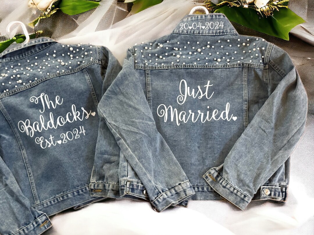 Bride Denim Jacket With Personalization, Wedding Pearl Denim Jackets ...