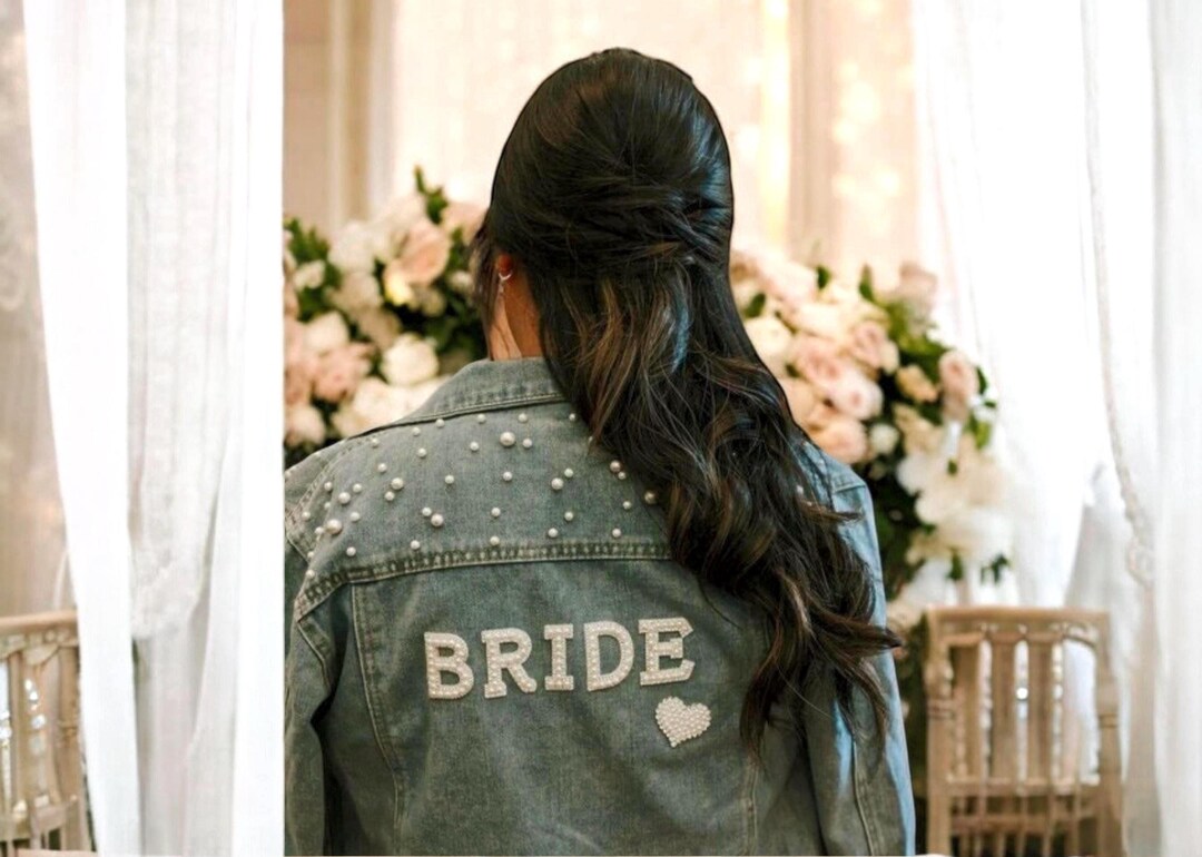 Personalized Bridal Pearl-studded Denim Jacket Mrs Pearl Denim Jacket ...