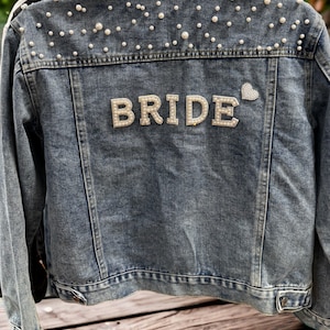 Bridal Pearl-studded Denim Jacket With Customization Mrs Pearl Denim ...