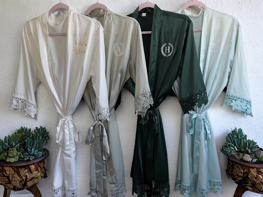 Sage Green Bridesmaid Robes | Satin Bridal Party Robes Set | Bridesmaid ...