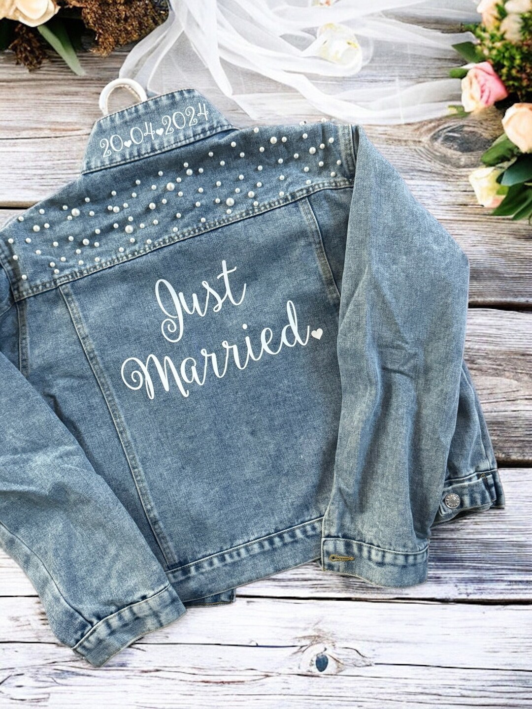 Personalized Bridal Pearl-studded Denim Jacket |custom Jacket | Mrs ...
