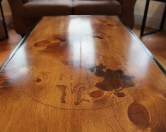Antique Styled Distressed World Map Coffee Table With Glass Top - Etsy UK