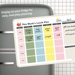 Weekly School Lunch Planner Printable | Kids Menu Template | Colorful ...