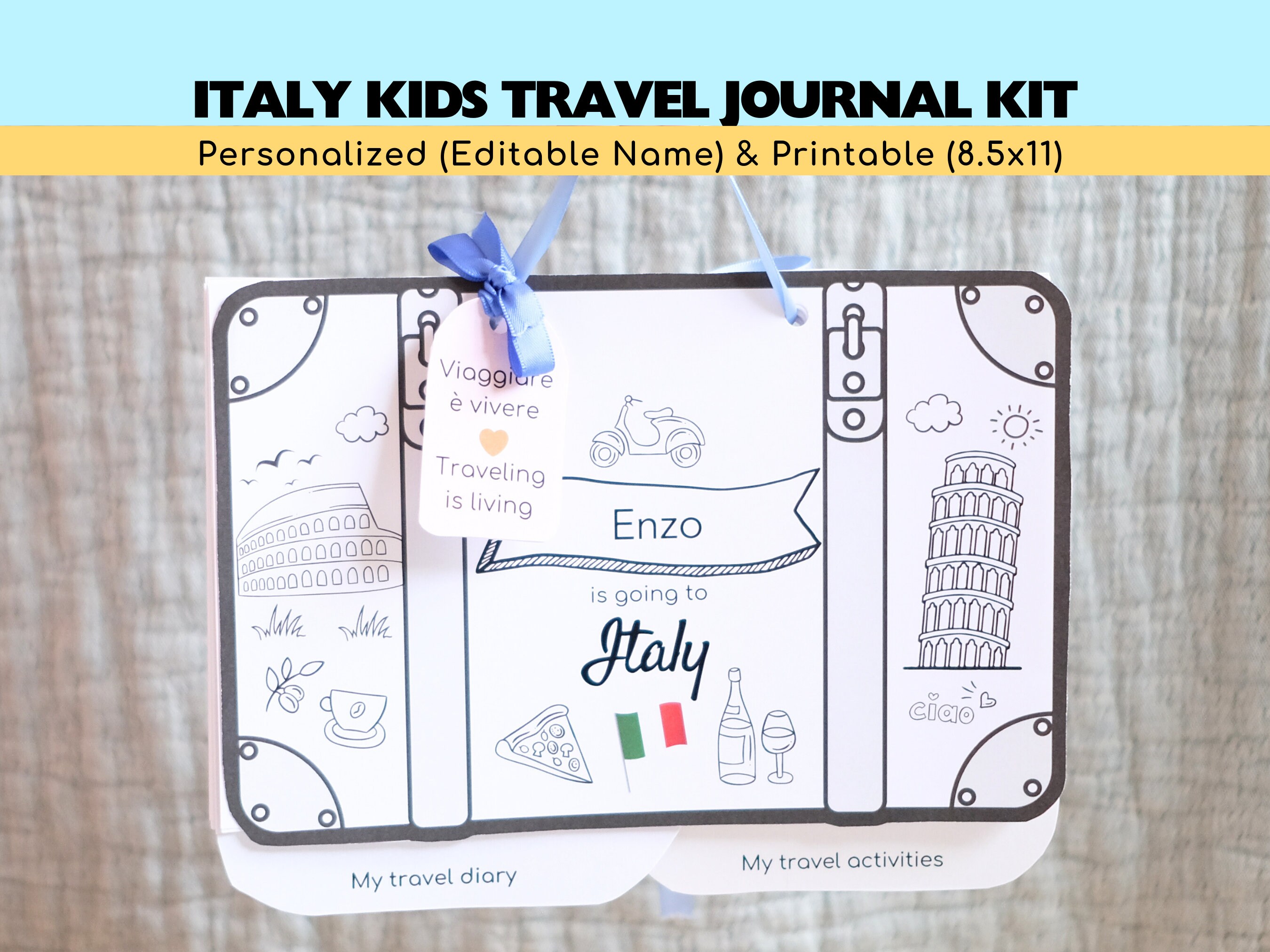 Personalized Italy Travel Journal Kit Kids Travel Kit - Etsy
