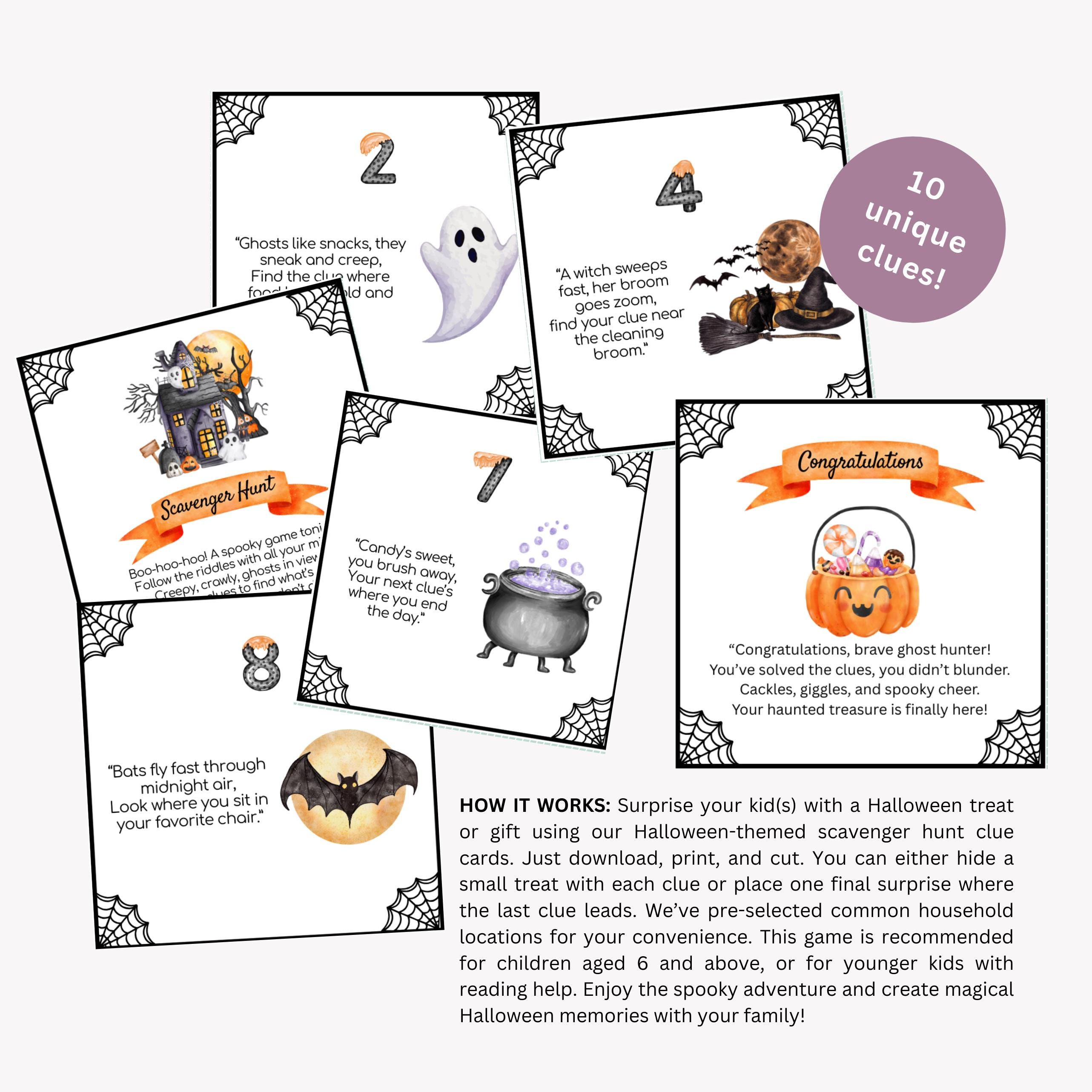 Printable Halloween Game | Kids Scavenger Hunt Activity | Indoor Clue ...