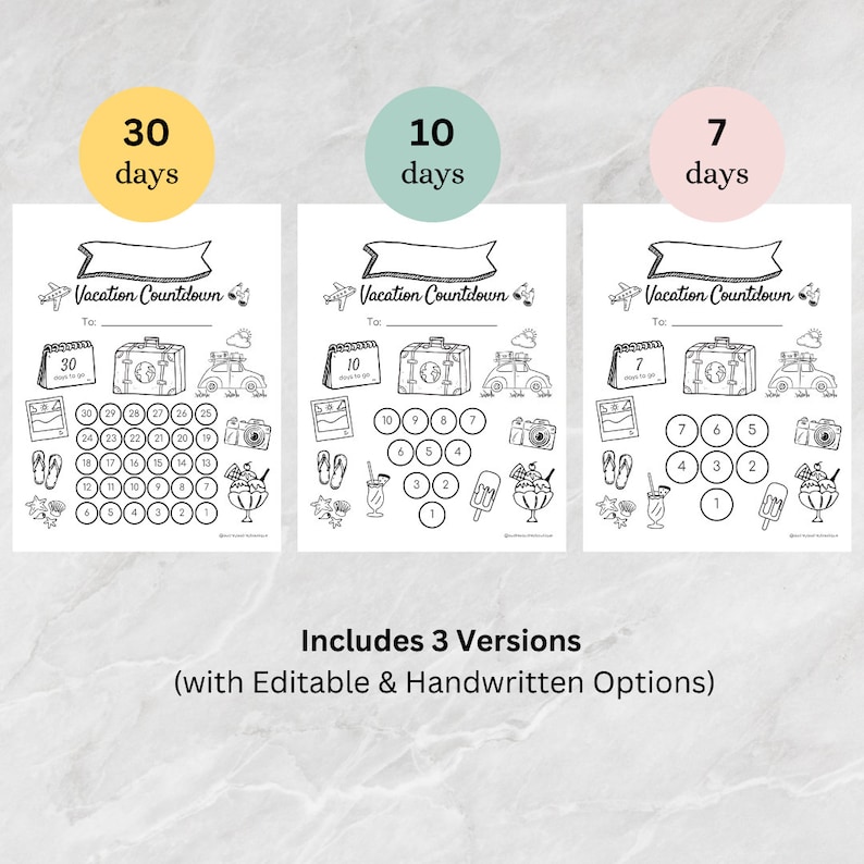Printable Kids Vacation Countdown Timer | Editable 30, 10, 7 Day Travel ...