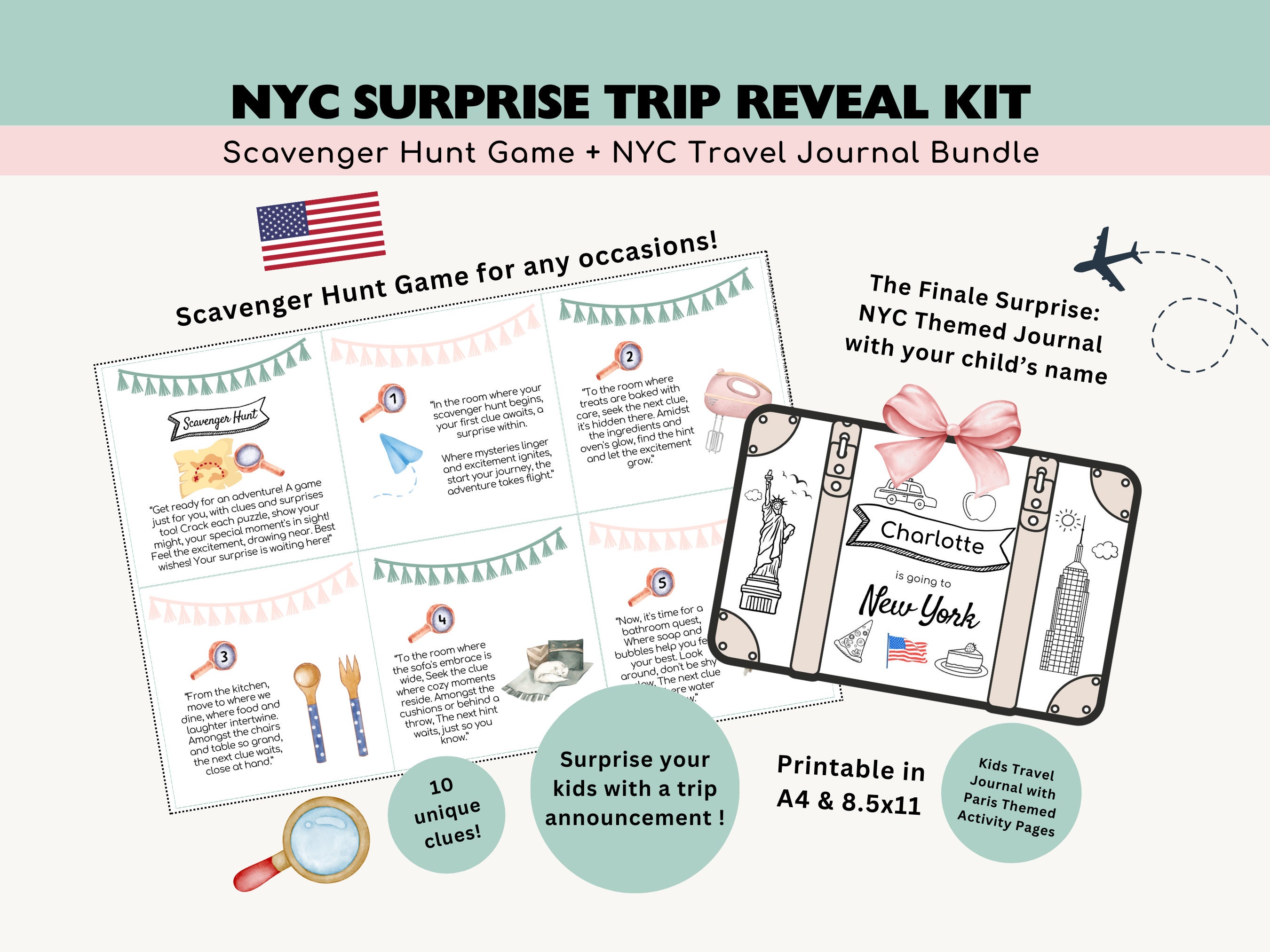 NYC Surprise Trip Reveal Kit: Kids Scavenger Hunt & Travel Journal (PDF ...