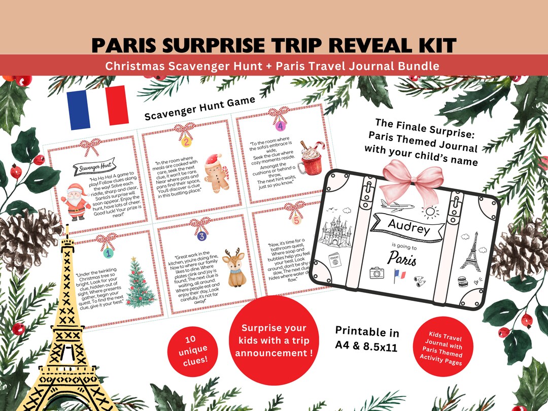 Paris Christmas Scavenger Hunt: Surprise Trip Reveal Kit (PDF) - Etsy
