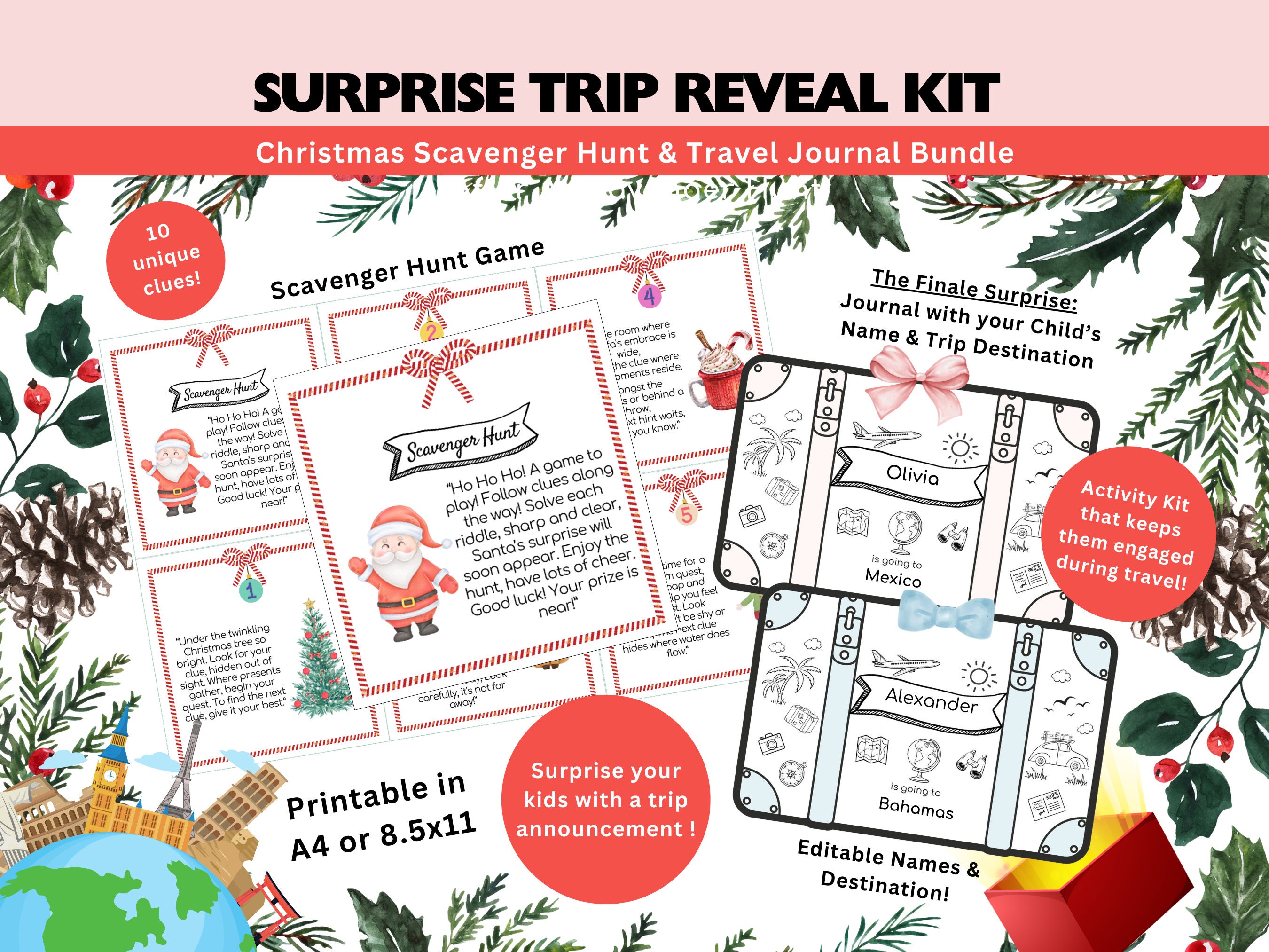 Christmas Scavenger Hunt Surprise Trip Reveal Kit Personalized Kids ...