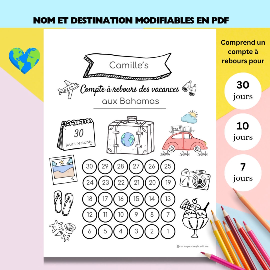 Compte à Rebours Imprimable Pour Une Surprise De Vacances, Révélation ...