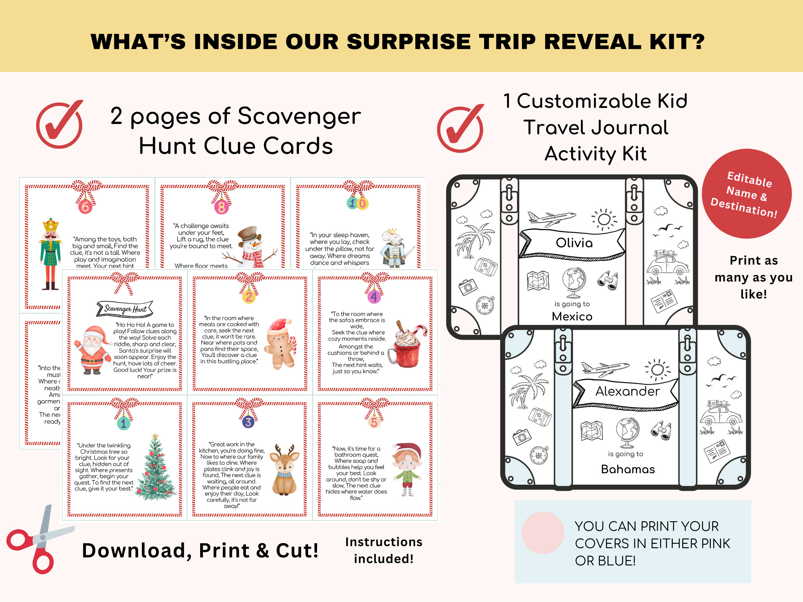 Christmas Scavenger Hunt Surprise Trip Reveal Kit Personalized Kids ...